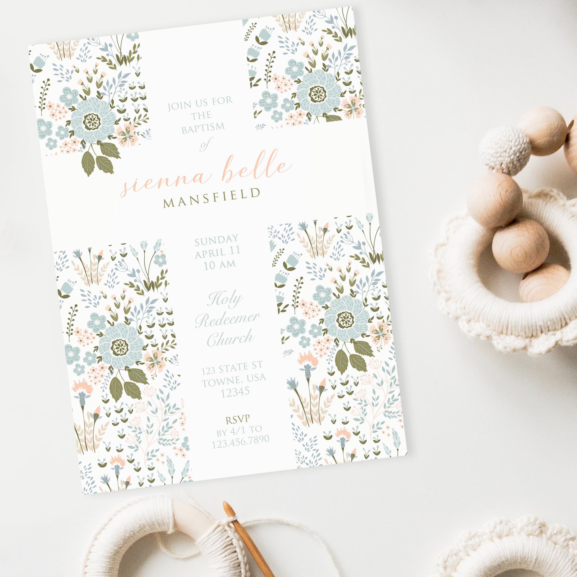 Flower Background For Baptism Invitations